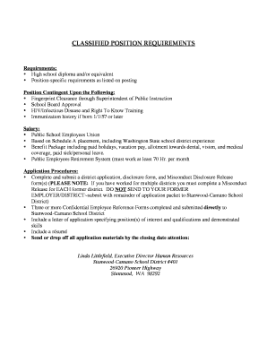 Fillable Online CLASSIFIED POSITION REQUIREMENTS - School district Fax ...