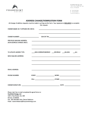 Fillable Online ADDRESS CHANGE/VERIFICATION FORM - fourpointenergy.com ...