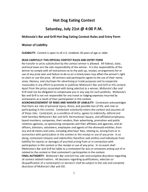 Fillable Online Hot Dog Eating Contest Saturday, July 21st 4:00 P.M ...
