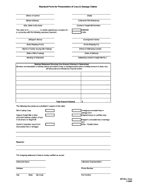 Fillable Online Standard Form for Presentation of Loss & Damage Claims ...