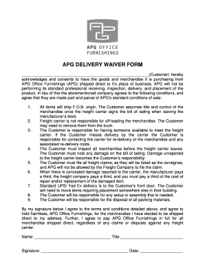 Fillable Online APG Delivery Waiver Form - APG Office Furnishings Fax ...