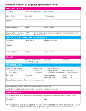 Fillable Online swindonenglish co Swindon School of English Application ...