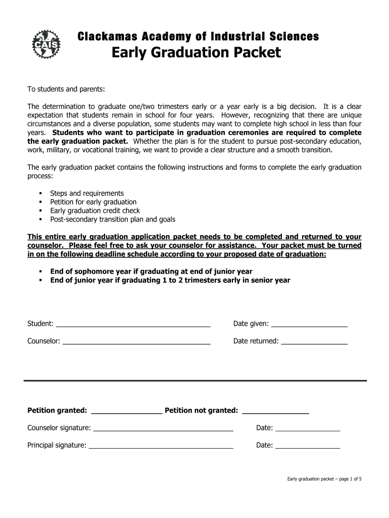 Fillable Online Early Graduation Packet - WordPress.com Fax Email Print ...