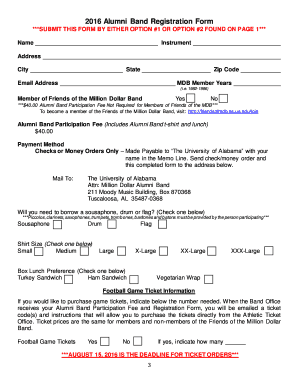 Fillable Online friendsofmdb ua 2016 mdb alumni band registration form ...