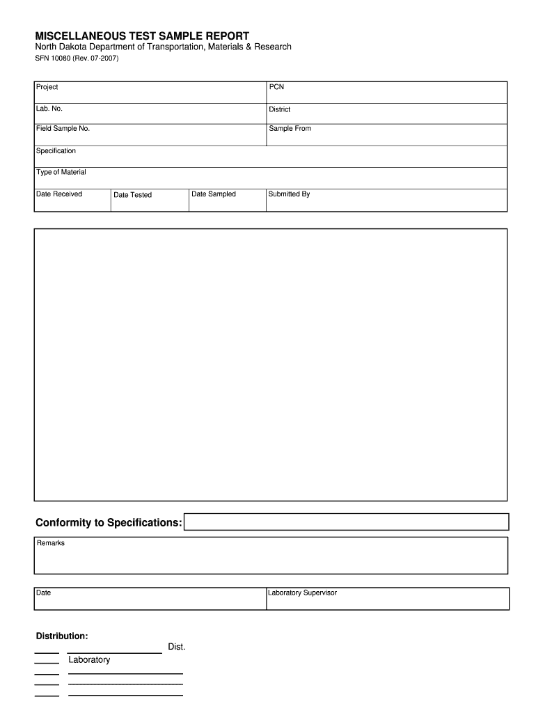 Fillable Online dot nd MISCELLANEOUS TEST SAMPLE REPORT Fax Email Print ...