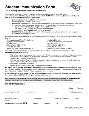 Fillable Online acu Student Immunization Form 2014.docx - acu Fax Email ...