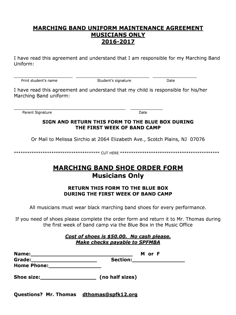 Fillable Online spfmusicboosters MARCHING BAND UNIFORM MAINTENANCE ...