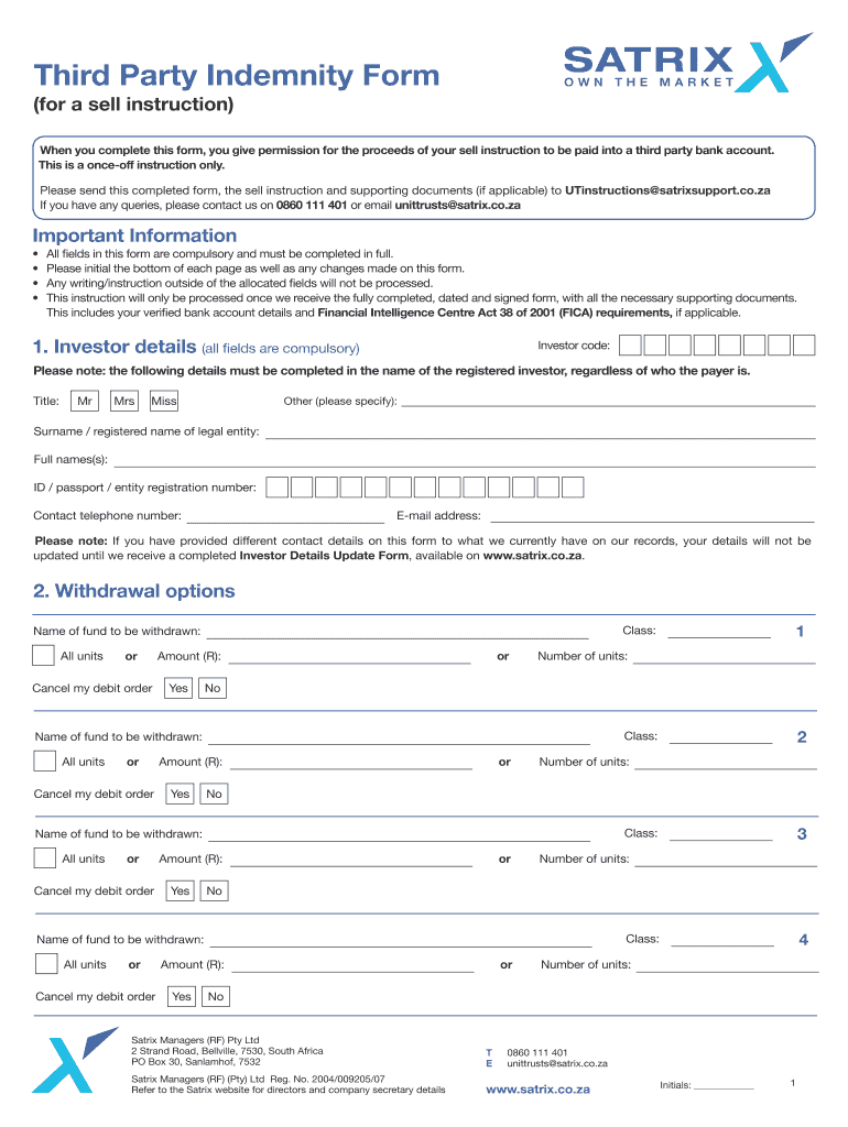 Fillable Online Third Party Indemnity Form Fax Email Print - pdfFiller