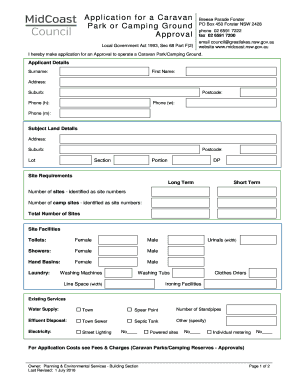 Fillable Online midcoast greatlakes nsw gov Application for a Caravan ...