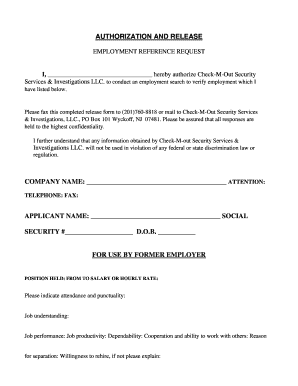 Fillable Online AUTHORIZATION AND RELEASE - CHECK -M-OUT Fax Email Print - pdfFiller