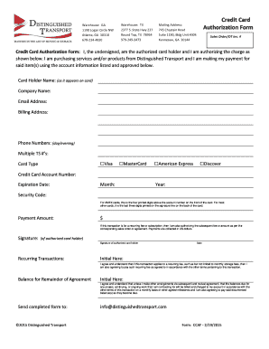 Fillable Online Credit Card Authorization Form - Distinguished Transport Fax Email Print - pdfFiller