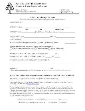 Fillable Online pausd Sped Records Request Form 2 Fax Email Print ...