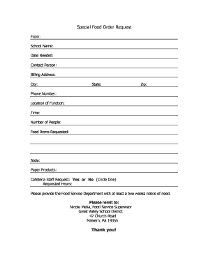 Fillable Online Special Food Order Request.doc Fax Email Print - pdfFiller