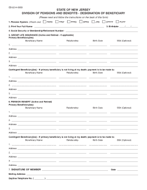 Fillable Online state nj DESIGNATION OF BENEFICIARY - New Jersey Fax Email Print - pdfFiller