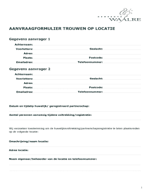 Fillable Online waalre Aanvraagformulier trouwen op locatie - Gemeente ...