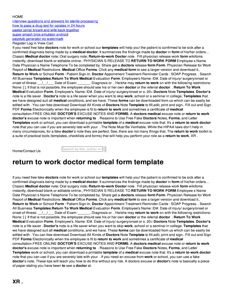 Fillable Online return to work doctor medical form template - lq.69case ...