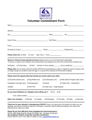 Fillable Online wchspets Volunteer Commitment Form - wchspets.org Fax ...