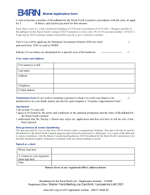 Fillable Online Shares Application form - b4rn.org.uk Fax Email Print ...
