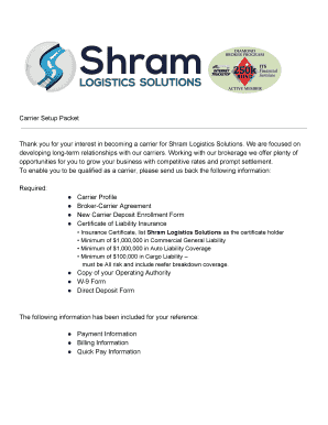 Fillable Online Carrier Setup Packet - Squarespace Fax Email Print ...