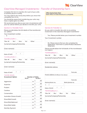 Fillable Online ClearView Managed Investments Transfer of Ownership Form Fax Email Print - pdfFiller