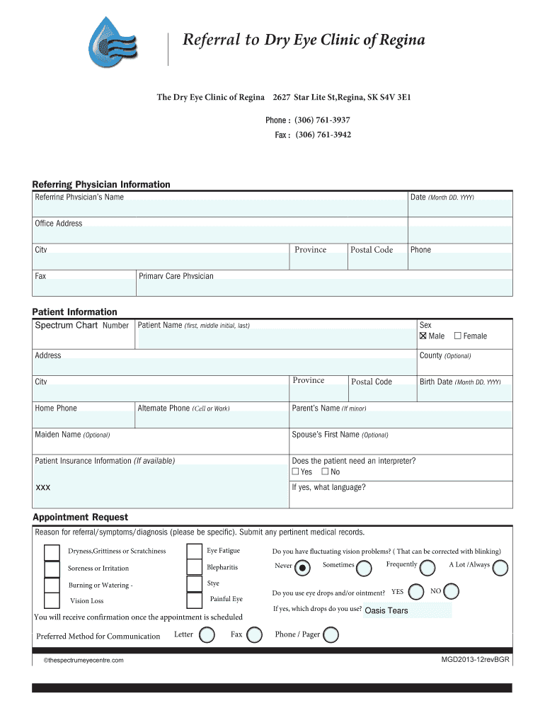 Fillable Online Referral to Dry Eye Clinic of Regina. Dry Eye Clinic of Regina Fax Email Print ...