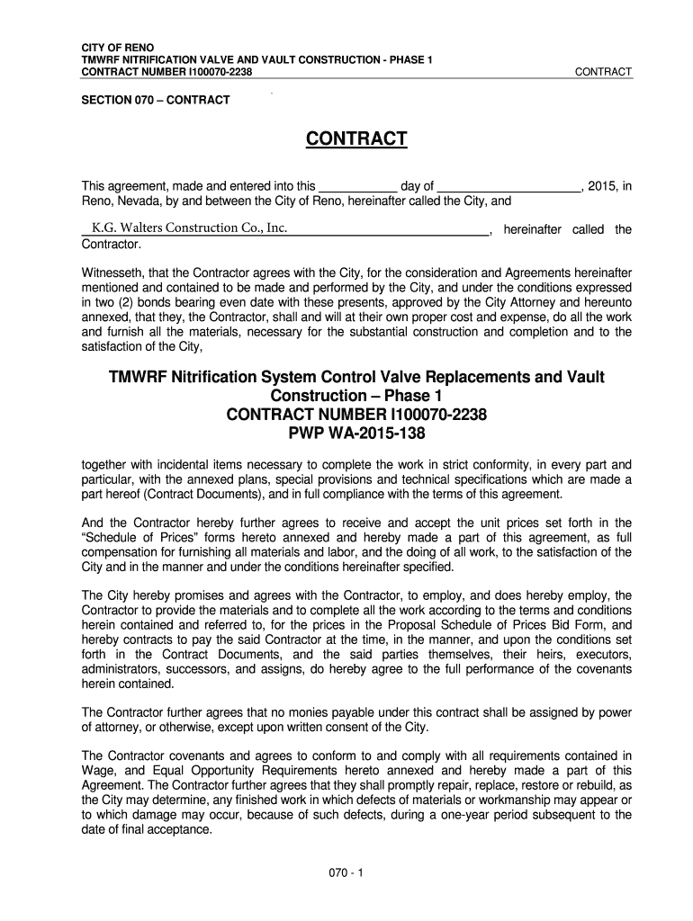 Fillable Online TMWRF NITRIFICATION VALVE AND VAULT CONSTRUCTION ...
