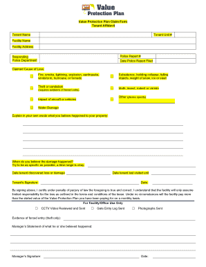 Fillable Online Value Protection Plan Claim Form Tenant Affidavit Fax ...
