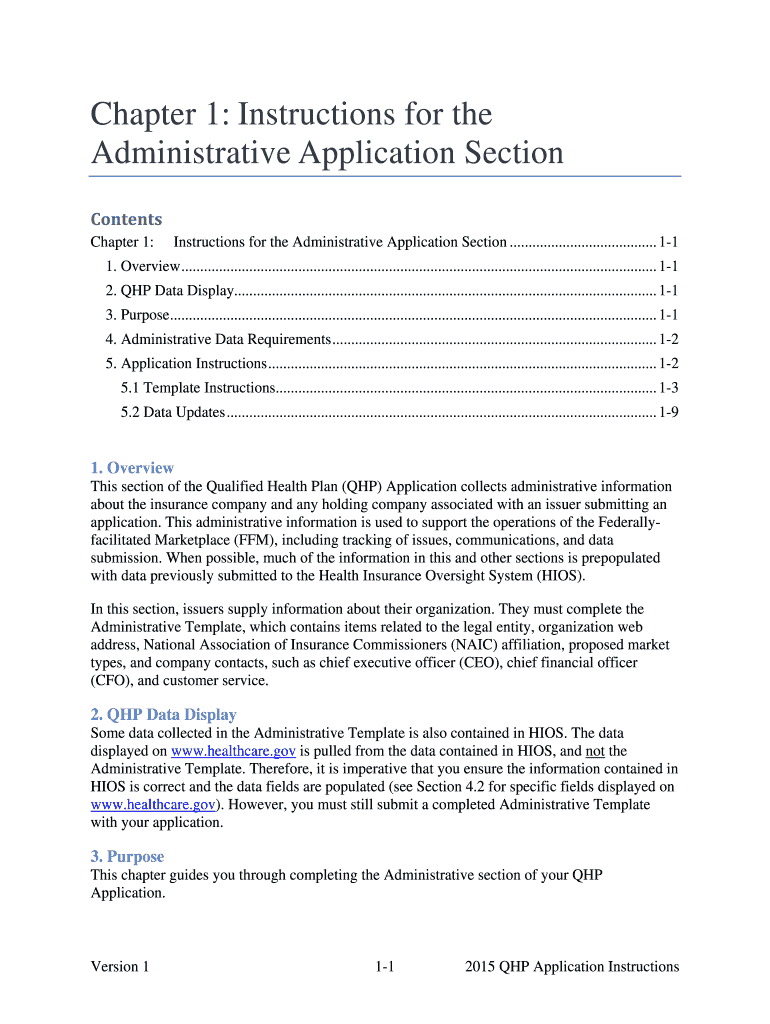 Fillable Online cms QHP Application Instructions. QHP Application ...