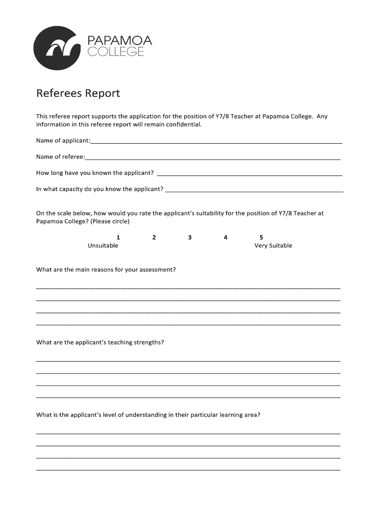 Fillable Online papamoacollege school Referees Report.docx ...