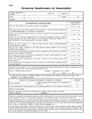 Fillable Online health muan go Screening Questionnaire for Immunization ...