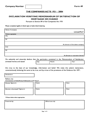 Fillable Online gov Company Number Form 49 THE COMPANIES ACTS 1931 ...