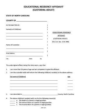 Fillable Online EDUCATIONAL RESIDENCY AFFIDAVIT (CUSTODIAL ADULT) Fax ...
