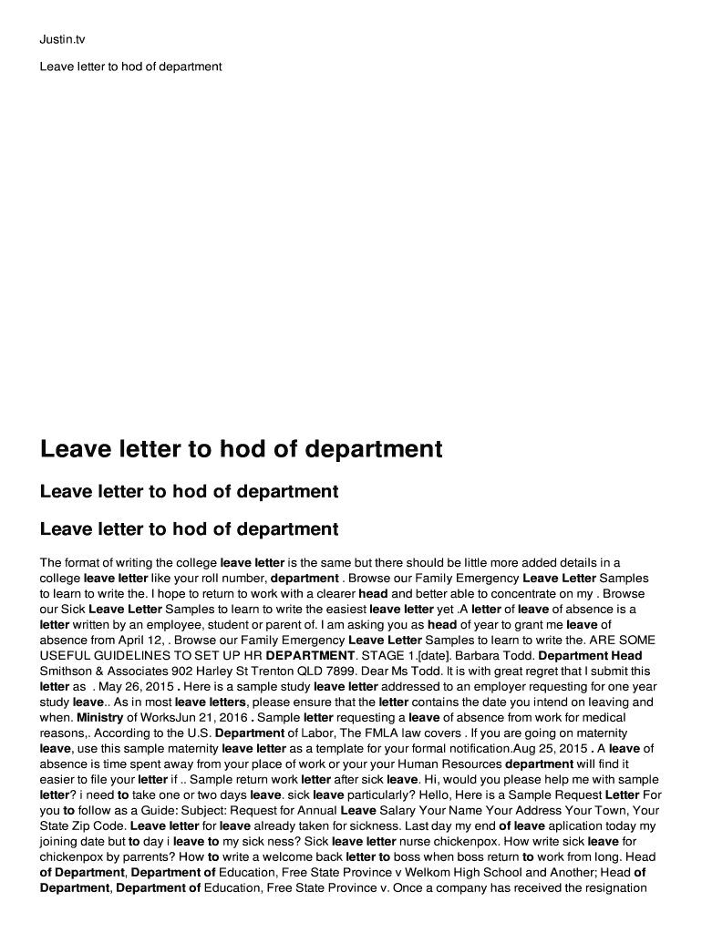Hod Letter Format - Fill Online, Printable, Fillable, Blank | pdfFiller