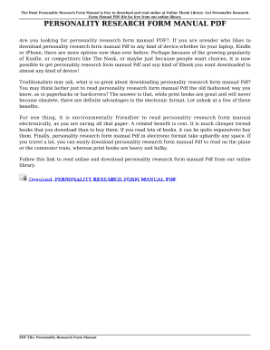 Fillable Online PERSONALITY RESEARCH FORM MANUAL PDF. PERSONALITY ...