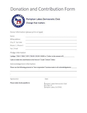 Fillable Online pldemocraticclub Donation and Contribution Form - Pompton Lakes Democratic Club ...