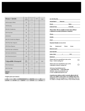 Fillable Online Order form 1Sep16 - shawandsmith.com Fax Email Print ...
