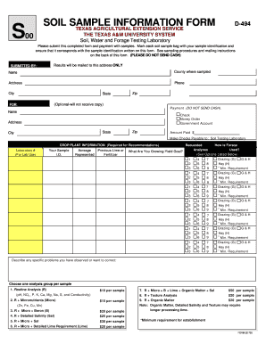 Fillable Online sanaugustine agrilife S SOIL SAMPLE INFORMATION FORM D ...