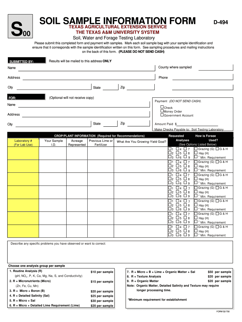 Fillable Online sanaugustine agrilife S SOIL SAMPLE INFORMATION FORM D ...