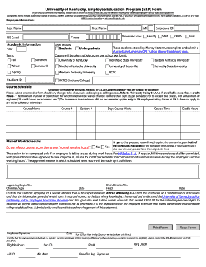 Fillable Online districts ca uky University of Kentucky, Employee Education Program (EEP) Form ...
