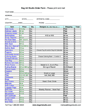 Fillable Online Dog Art Studio Order Form - Please print and mail Fax ...