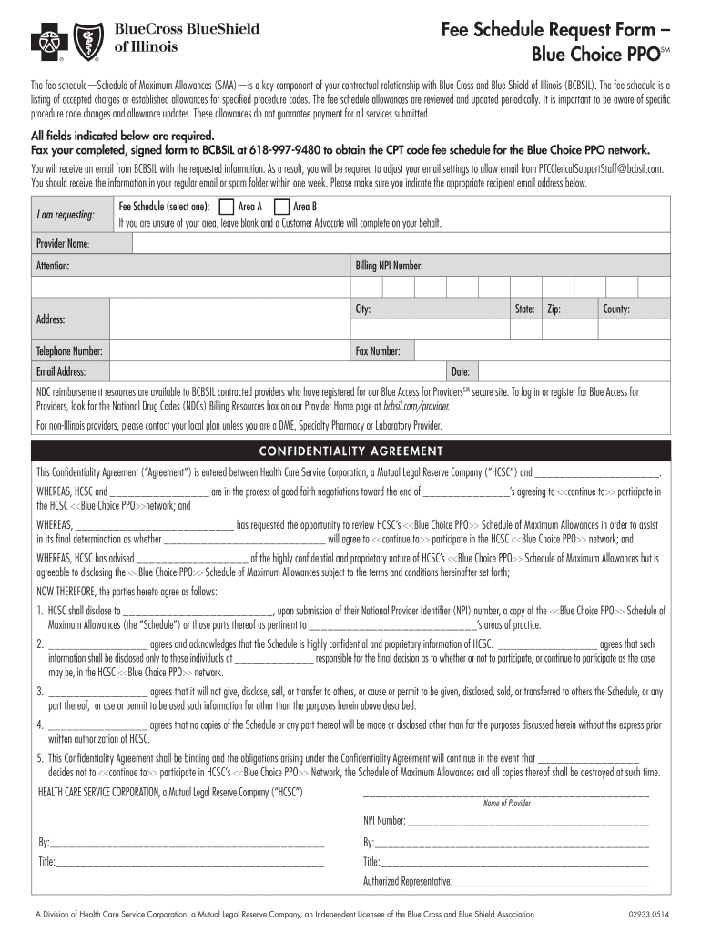 Fillable Online Fee Schedule Request Form Blue Choice PPOSM Fax Email Print - pdfFiller
