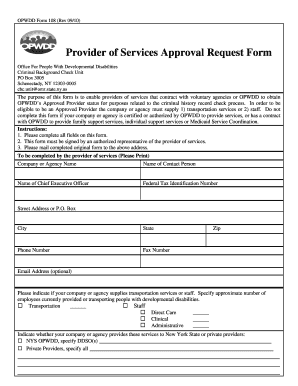 Fillable Online opwdd ny Provider of Services Approval Request Form ...