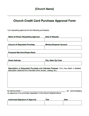 Fillable Online Church Credit Card Purchase Approval Form Fax Email ...