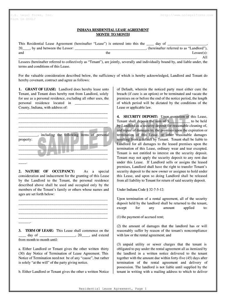 Fillable Online INDIANA RESIDENTIAL LEASE AGREEMENT MONTH TO MONTH - Amazon S3 Fax Email Print ...
