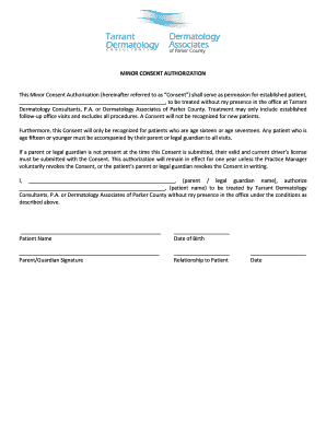 Fillable Online MINOR CONSENT AUTHORIZATION Fax Email Print - pdfFiller