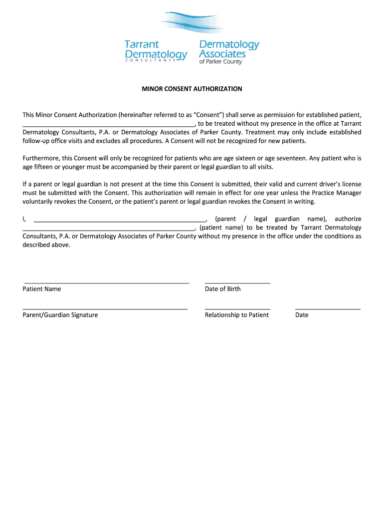 Fillable Online MINOR CONSENT AUTHORIZATION Fax Email Print - pdfFiller