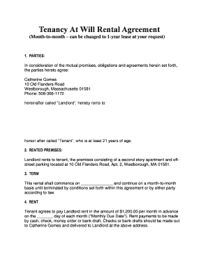 Fillable Online Tenancy At Will Rental Agreement Fax Email Print ...