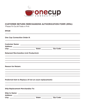 Fillable Online Customer return merChandise authorization Form (rma ...