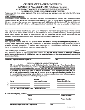 Fillable Online LIABILITY WAIVER FORM (Children/Youth) Fax Email Print ...
