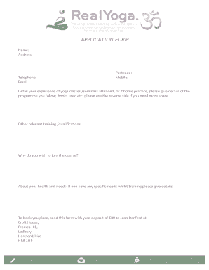 Fillable Online realyoga co Real Yoga Application Form - realyoga co ...